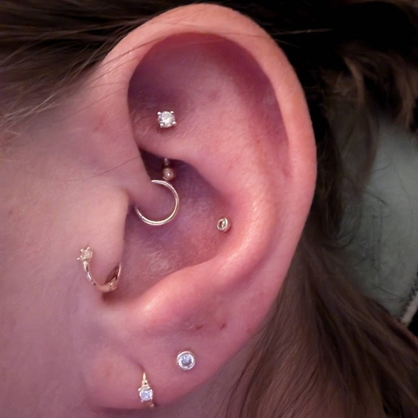 Solitaire Diamond Hoop Clicker Earrings in 14K Solid Gold,16g Cartilage ...
