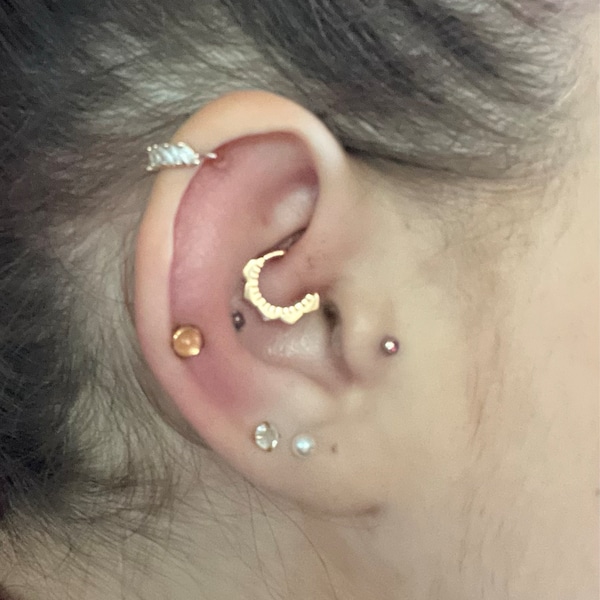 Flower Daith Hoop, 18k Gold Plated Sterling Silver, Cartilage Earring ...