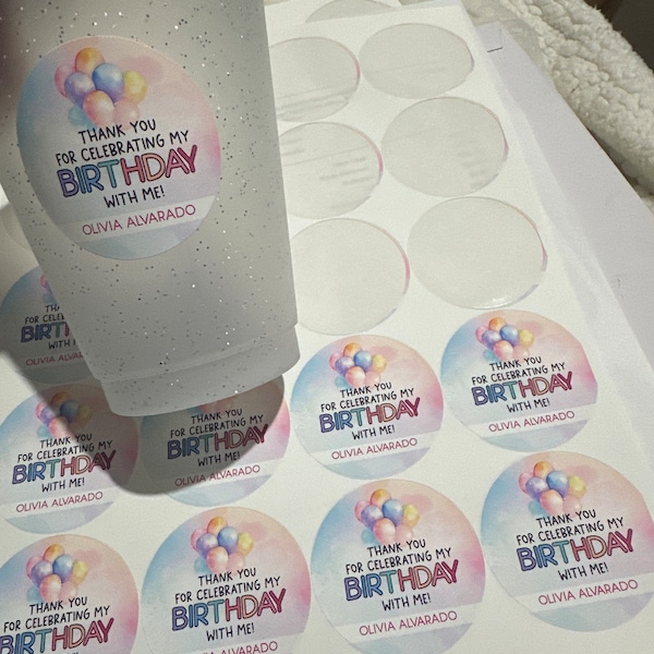 Thank You Stickers Birthday, Printed, Happy Birthday Labels ...