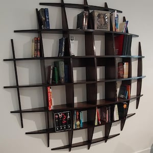 Wood Wall Shelf, Hanging Bookcase, Modern Sphere Book Display, Office ...