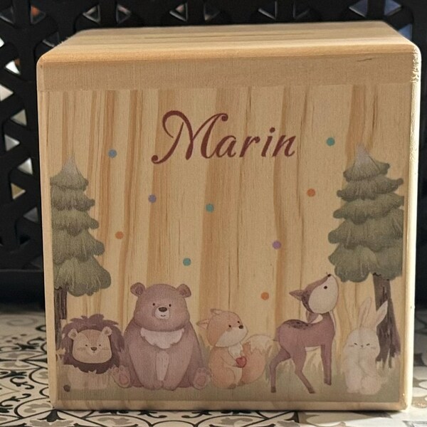 Custom Wooden Reminder Box, Baby Memory Box, Cute Animal Pattern Memory ...