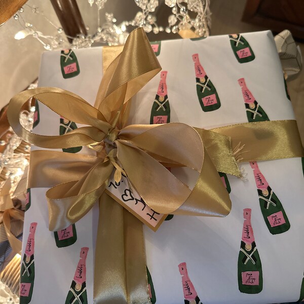 Cute Wrapping Paper: Bubbly Champagne Gift Wrap (pink and Green ...