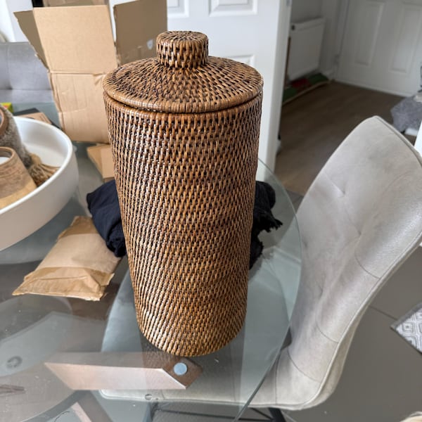 Rattan Round Waste Bin/ Paper Bin With Lid and Insert Liner - Etsy