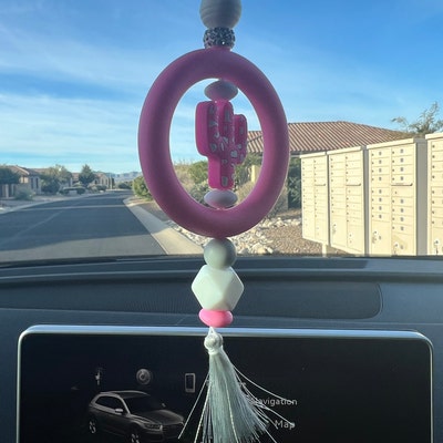 Beaded Car Charms, White and Pink With Cute Black or Pink Heart Bead ...