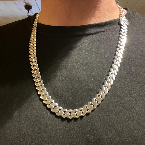 12mm Silver Miami Cuban Chain. Stunning Solid 925 Sterling Silver Links ...