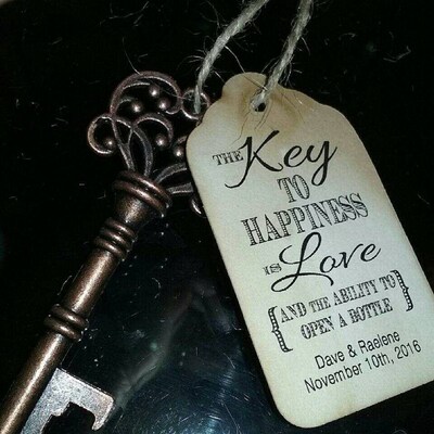 Key to Happiness is Love Bottle Opener Favor Tag my MEDIUM Tag 1 3/8 X ...