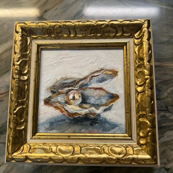 Seashell Pearl Painting Sea Shell With Pearl Artwork Original Oil ...