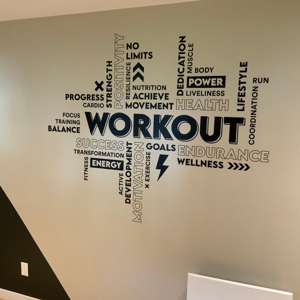 Workout Vinyl Gym Wall Decal Inspirational Words Gym Decal Fitness