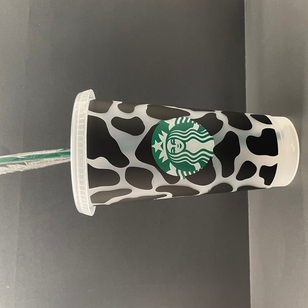 24oz Venti Cold Cup Cow Full Wrap With Ear Tag, Cow Print Svg, Cow Ear ...