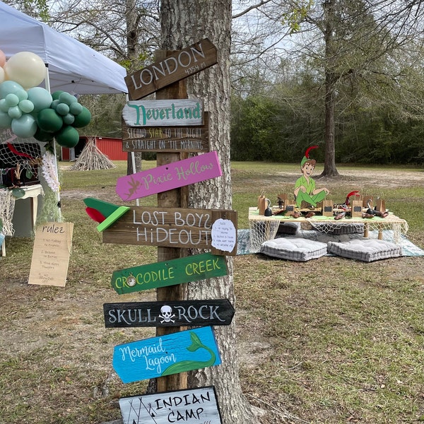 Customized Directional Sign Wooden Mile Marker Peter Pan Neverland ...