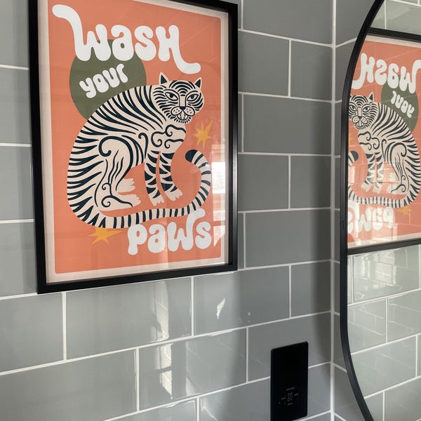 Tiger Wash Your Paws Bathroom Print, Fun Toilet Wall Art, Funny Poster ...