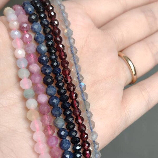 2/3/4MM Small Size Faceted Round Beads Energy Gemstone Loose Beads DIY ...