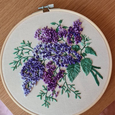 Lilac Embroidery Pattern Video Tutorial, Flower Embroidery Pdf Pattern ...