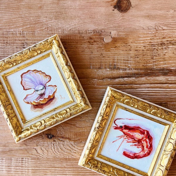 Seashell Pearl Painting Sea Shell With Pearl Artwork Original Oil ...