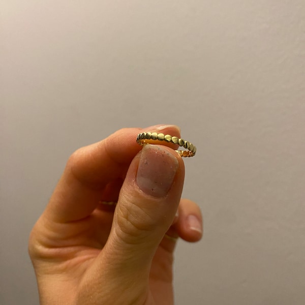 Solid Gold Bead Flat Circle Wedding Band, 10K 14K 18K Minimal Dainty Dotted Everyday Ring, Tiny ...