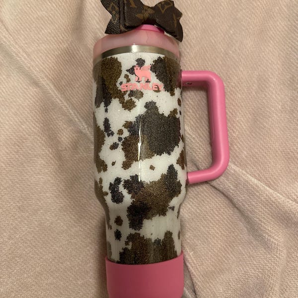 Cow Hide Authentic Stanley Tumbler Epoxy Glitter Cow Print Tumbler 40