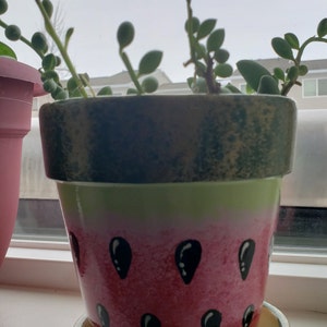 Hand Painted Terra Cotta Watermelon Pot and Matching Saucer - Etsy