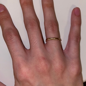 14k Minimalist Solid Gold Braided Rope and 14k Solid Gold Thin Band Ring Set, Stacking Rings ...