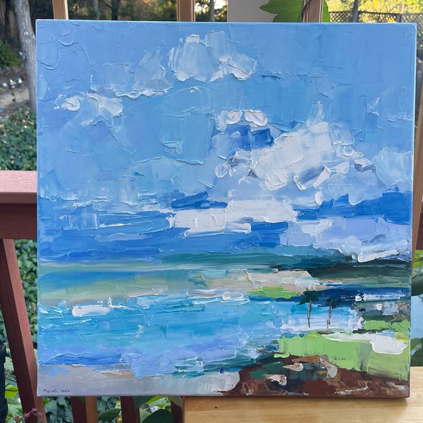 Lake Abstract Landscape, Large Original Oil Painting on Canvas, Modern ...