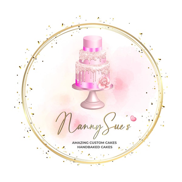 Pink and Gold Glittery Cake Logo Design, Bakery Logo, Baking Logo ...