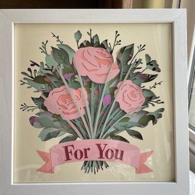 Floral Bouquet SVG Shadow Box Template, Flowers 3D SVG Shadowbox ...