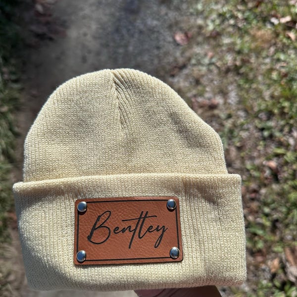 Personalized Baby Hat With Name, Custom Infant Beanie, Leather Patch Beanies for Baby ...