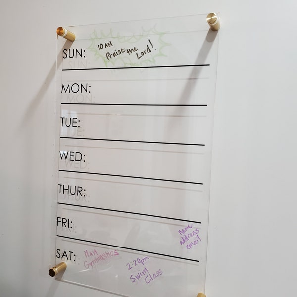 Acrylic Weekly Calendar for Wall || Custom Dry Erase Family Planner ...