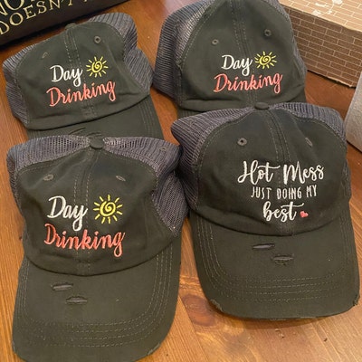Day Drinking Hat Distressed Baseball Cap OR Ponytail Hat Fun Vacation ...