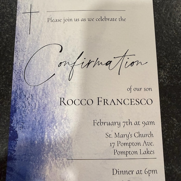 Navy Blue Confirmation Invitation Template Modern Boy Confirmation Boy ...