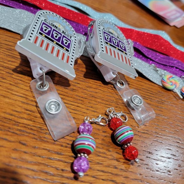 Stripes and Cracked Crystal Charm, Badge Reel Charm, Clip-on Bead Charm ...