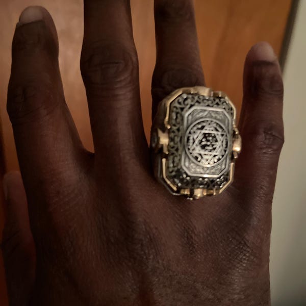 Silver Seal of Solomon Ring , Large Seal King Solomon Signet Ring , Men ...