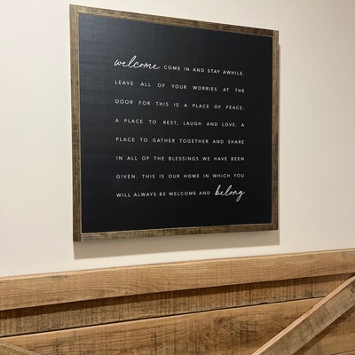 Welcome Come in and Stay Awhile You Will Always Belong Framed Wood Sign ...