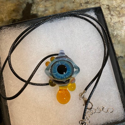 Glass Eye Pendant Flameworked Boro Yellow Iris Blue Casing - Etsy