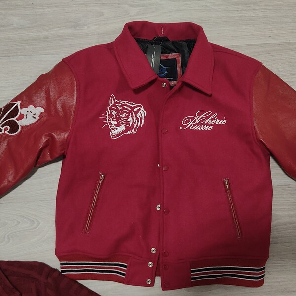 Men's Varsity Byron Collar Black Woolen Yellow Leather Stripes Baseball ...