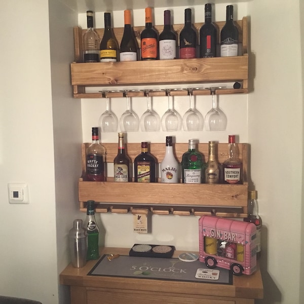 Wall Mounted Drinks Rack, Gin Shelf, Spirit Cabinet, Wine, Vodka ...