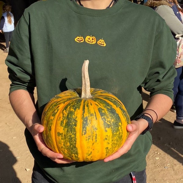 Embroidered Pumpkin Face Halloween Sweatshirt: Unisex Eco Jumper - Etsy