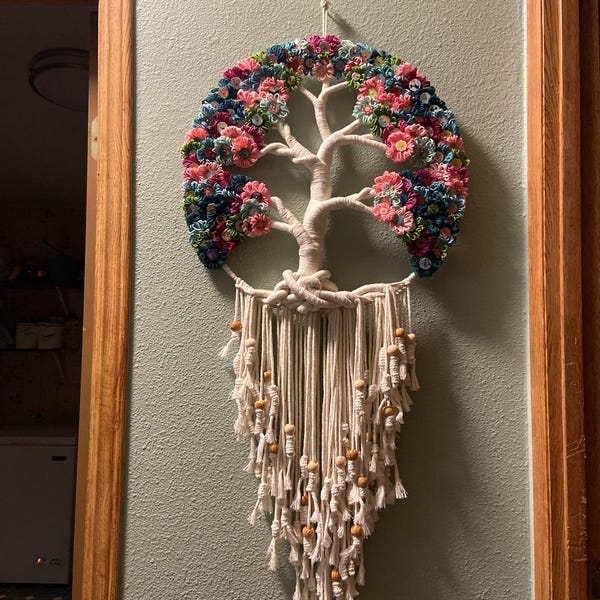 Tree of Life Macrame Wall Hanging With Flowers, Boho Wall Art, Wall ...