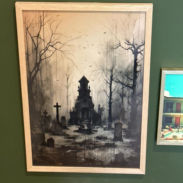Haunted Cemetery Art Print Wall Hanging Home Decor Samhain Gothic Dark ...