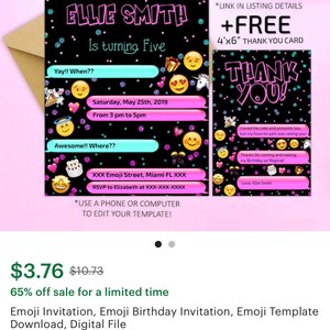 Editable Emoji Invitation, Emoji Birthday Invitation, Emoji Template ...