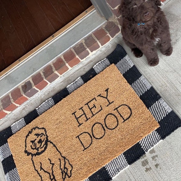 Hey Dood Funny Dog Doormat | Golden Doodle Welcome Mat | Gift for Dog ...