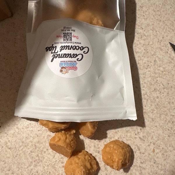 Caramel Coconut Tips ~ 9 Ounce Bag ~ Stand up Candy Bag ~ Coconut ...