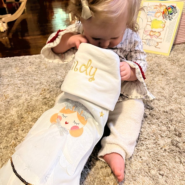 Angel Christmas Stocking, Cream Angel Stocking, Personalized Christmas ...