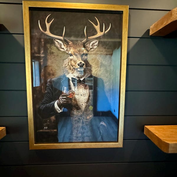 Stag Drinking Whisky Wall Art Print // Vintage Painting Style Portrait ...