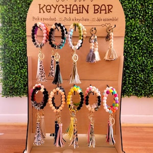 Display Stand for Wristlet Keychains Double Sided With Wood Pendant ...