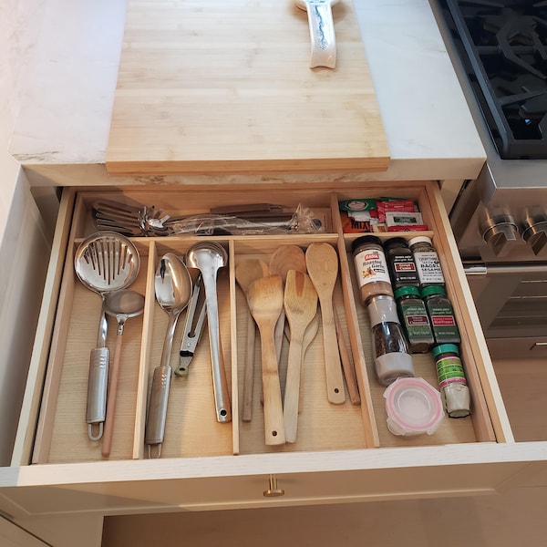 Custom Pegboard Drawer Organizer – Adjustable Ash Wood Insert, Kitchen ...