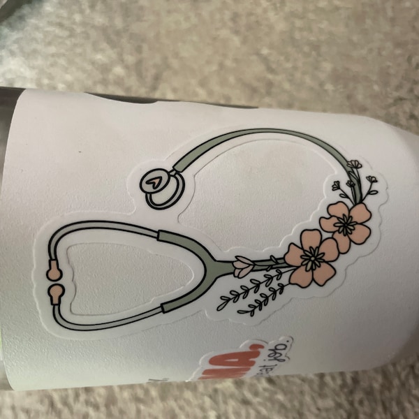 Floral Stethoscope Sticker - Nurse, Doctor, EMT, Dentist, Healthcare ...