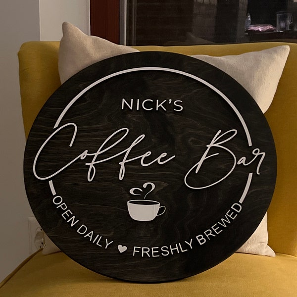 Coffee Bar Sign - Custom Round Wood Sign - 3D Sign - Personalized Gift ...