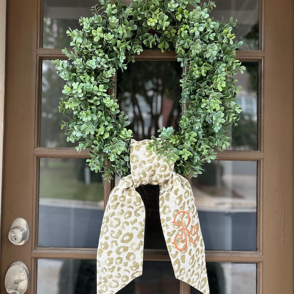 Spring Green Stripe Monogram Wreath Sash for Front Door, Personalized ...