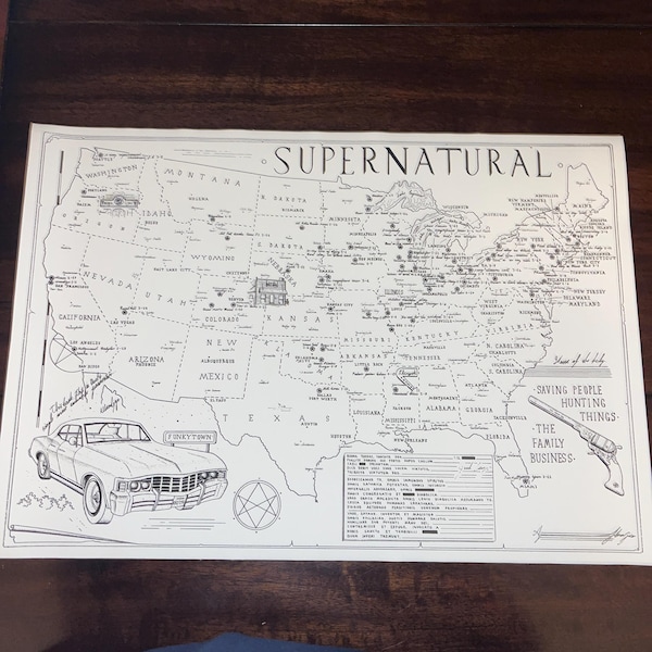 Fan Art Hand Drawn SUPERNATURAL Map - Etsy