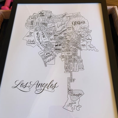 Los Angeles Neighborhood Map Print Handlettered Map of LA Los Angeles ...